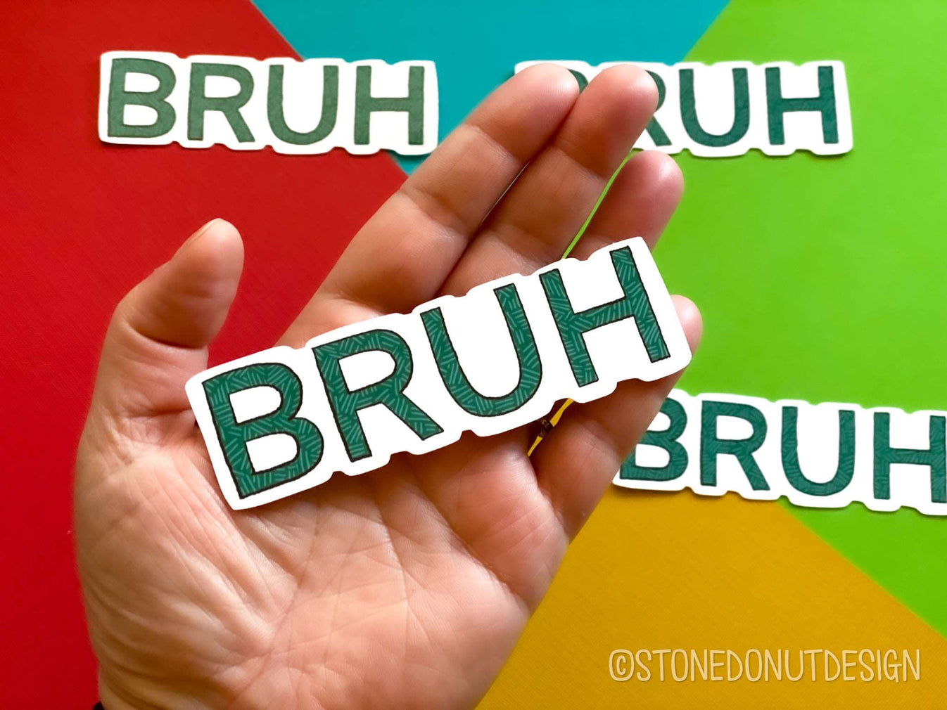 BRUH Vinyl Sticker – Stone Donut Design