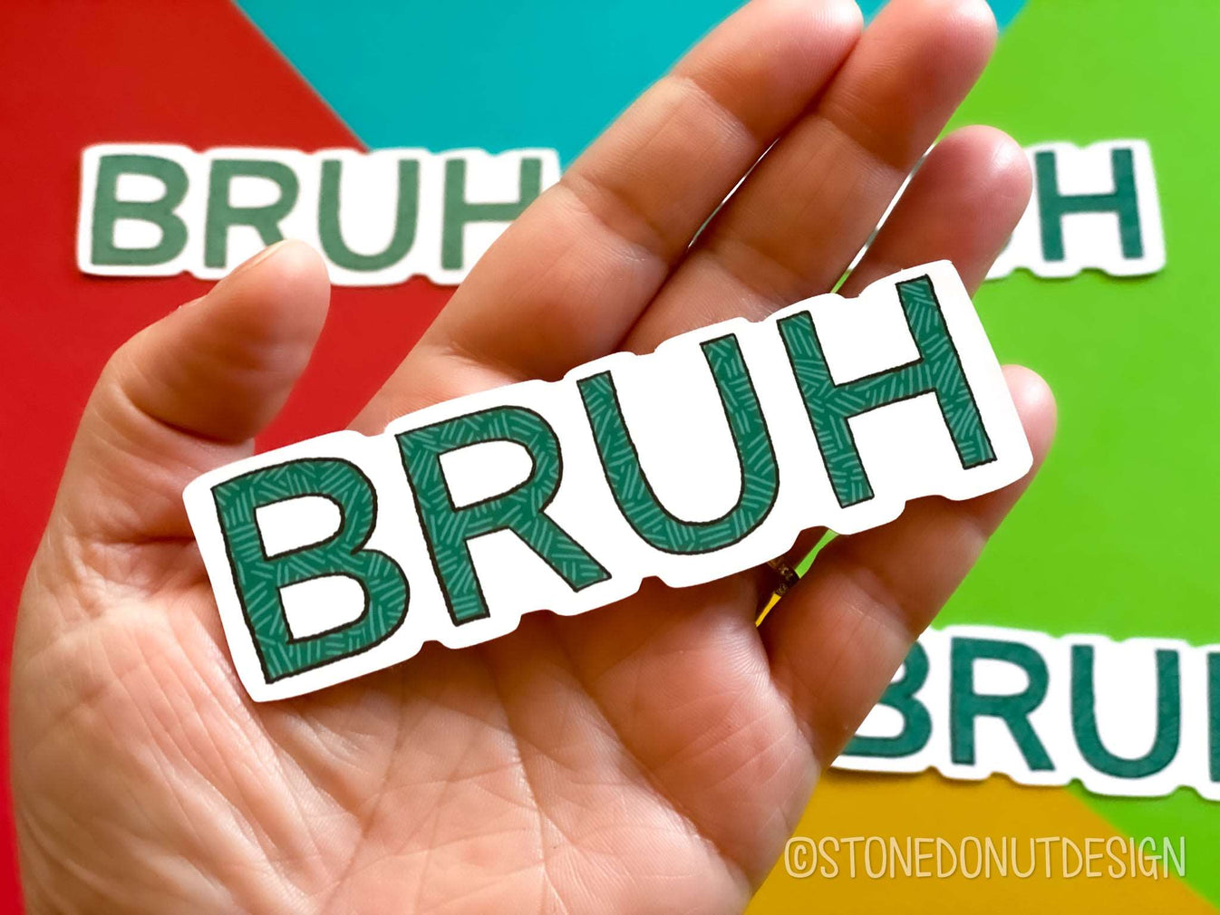 BRUH Vinyl Sticker – Stone Donut Design