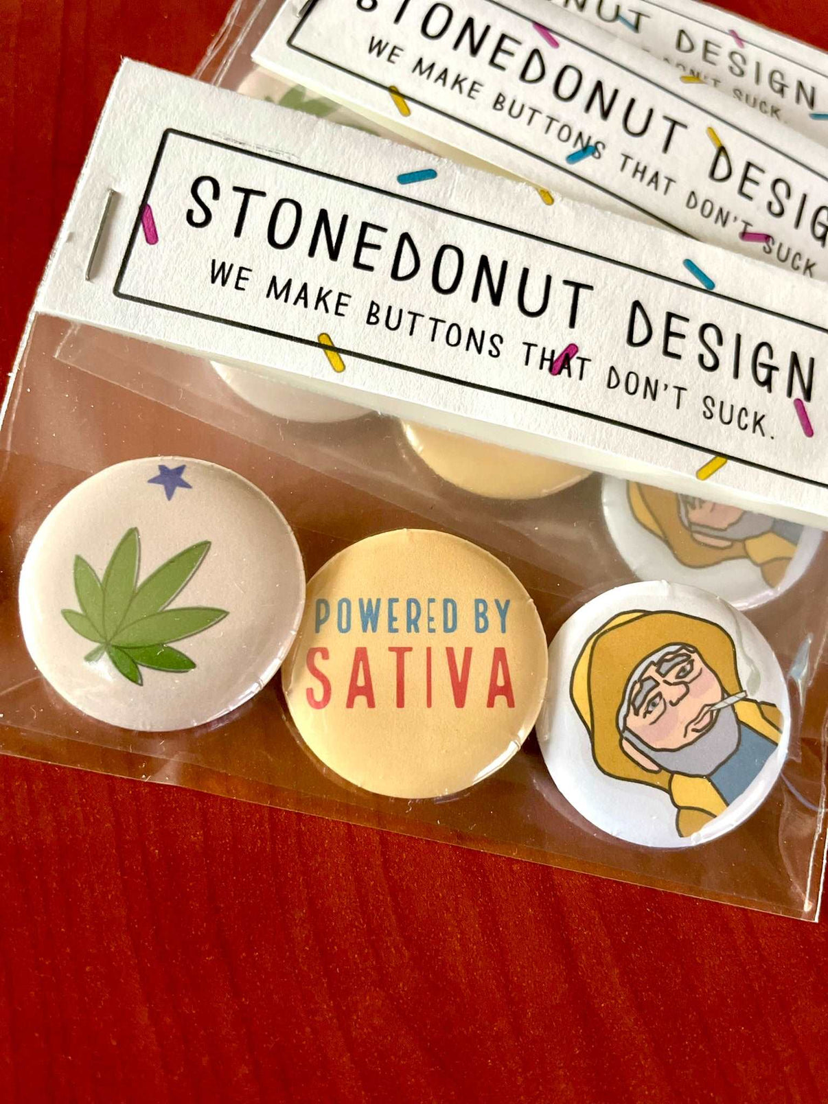 Assorted Pinback Button Designs – Stone Donut Design